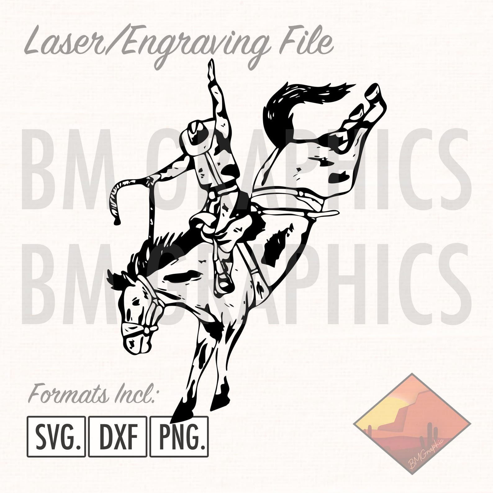 Bronc Rodeo Horse Bucking Bronco Laser Engraving File/graphic Download ...