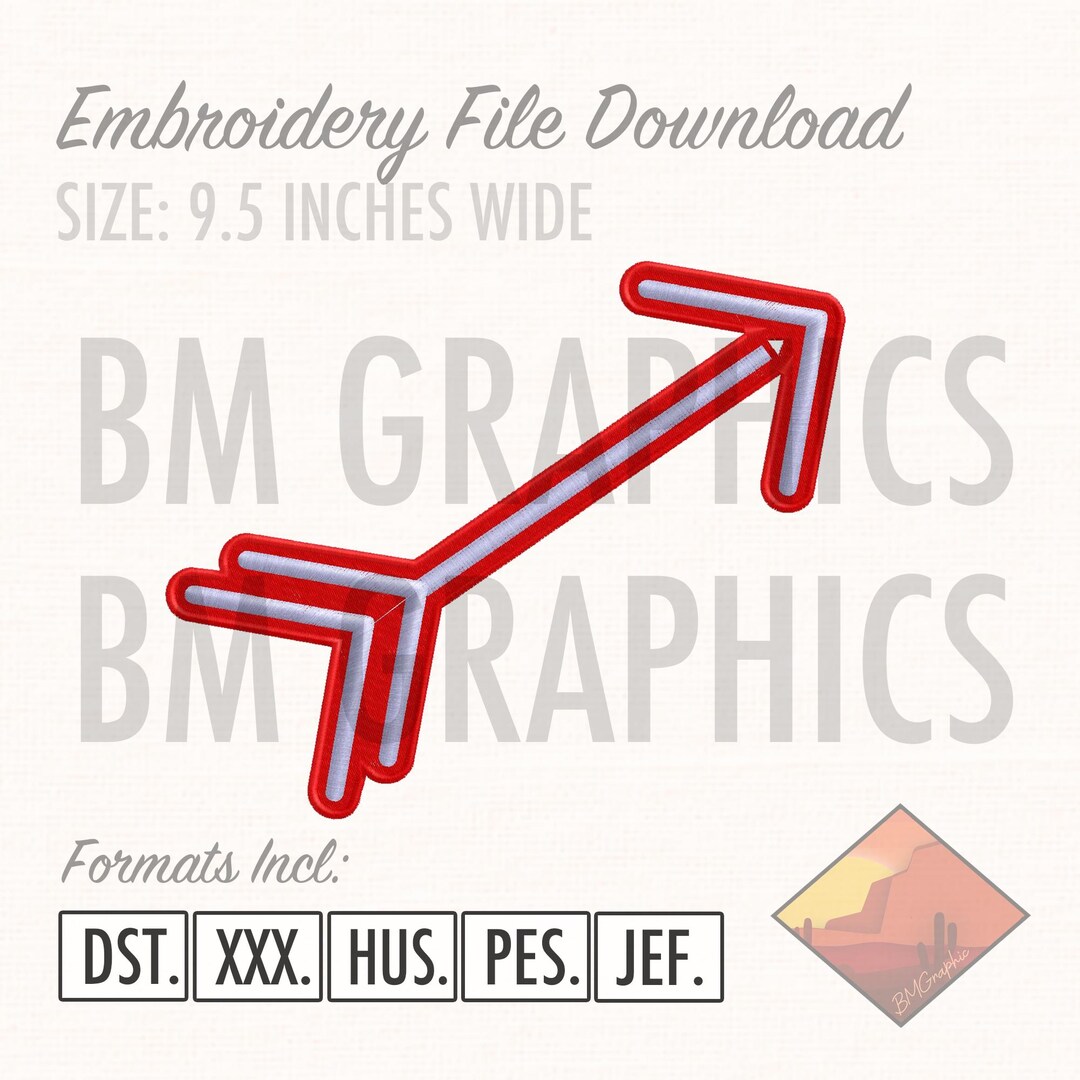 Large 2D Arrow Western Embroidery Graphic File Download 9.5 Inches Wide ...