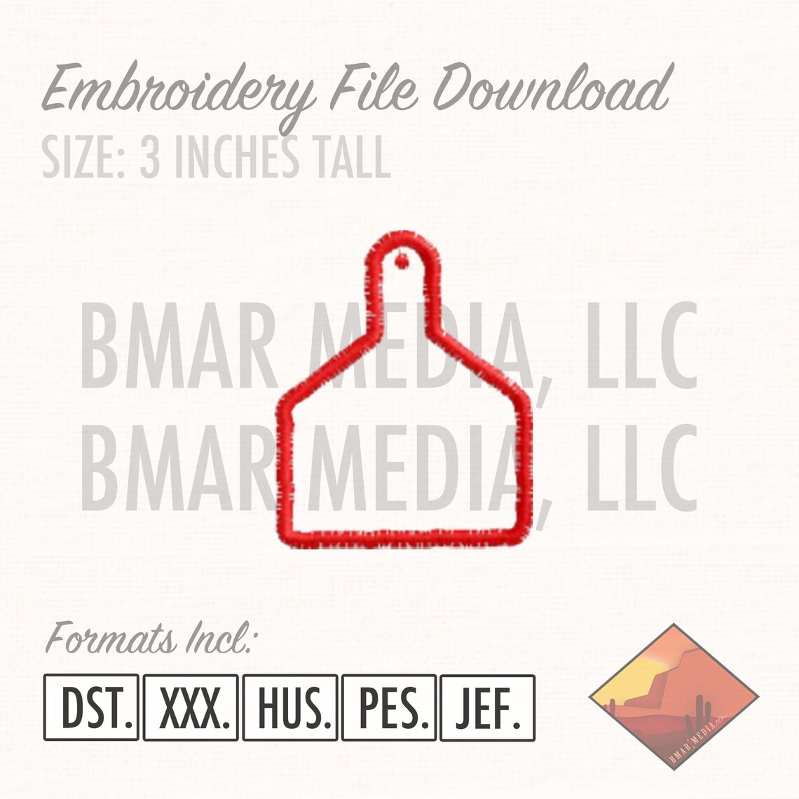 Cow Tag Cowtag Embroidery File 3 Inches TALL - 5 Different Formats - Etsy