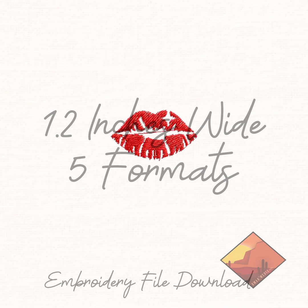 Lips Kissing Lips Kiss Embroidery Graphic File Download 1.2 Inches Wide ...
