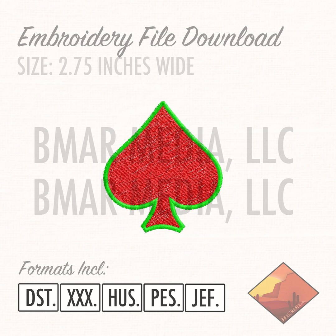 Spade Poker SPADE Embroidery Graphic File Download 2.75 Inches Wide, 5 ...