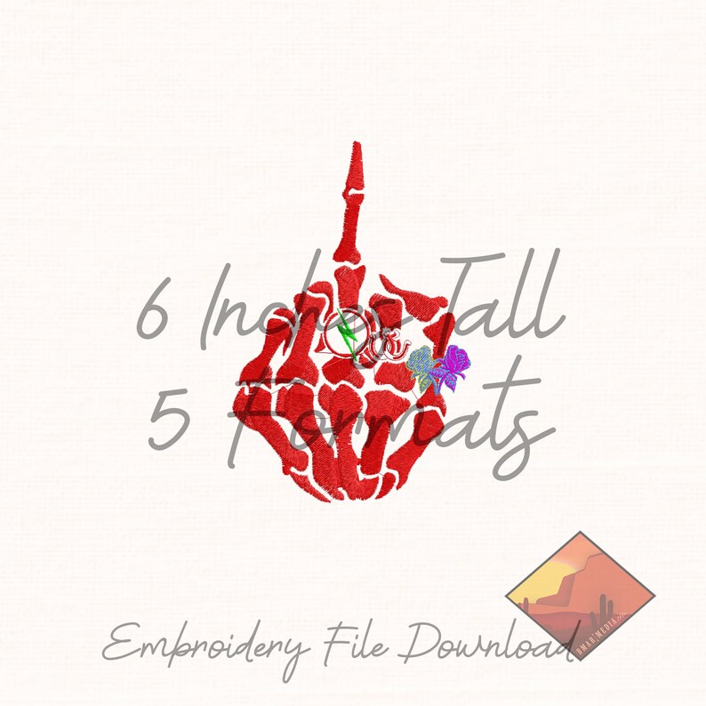 Skeleton Middle Finger Rose Lighting Western Embroidery Graphic File ...