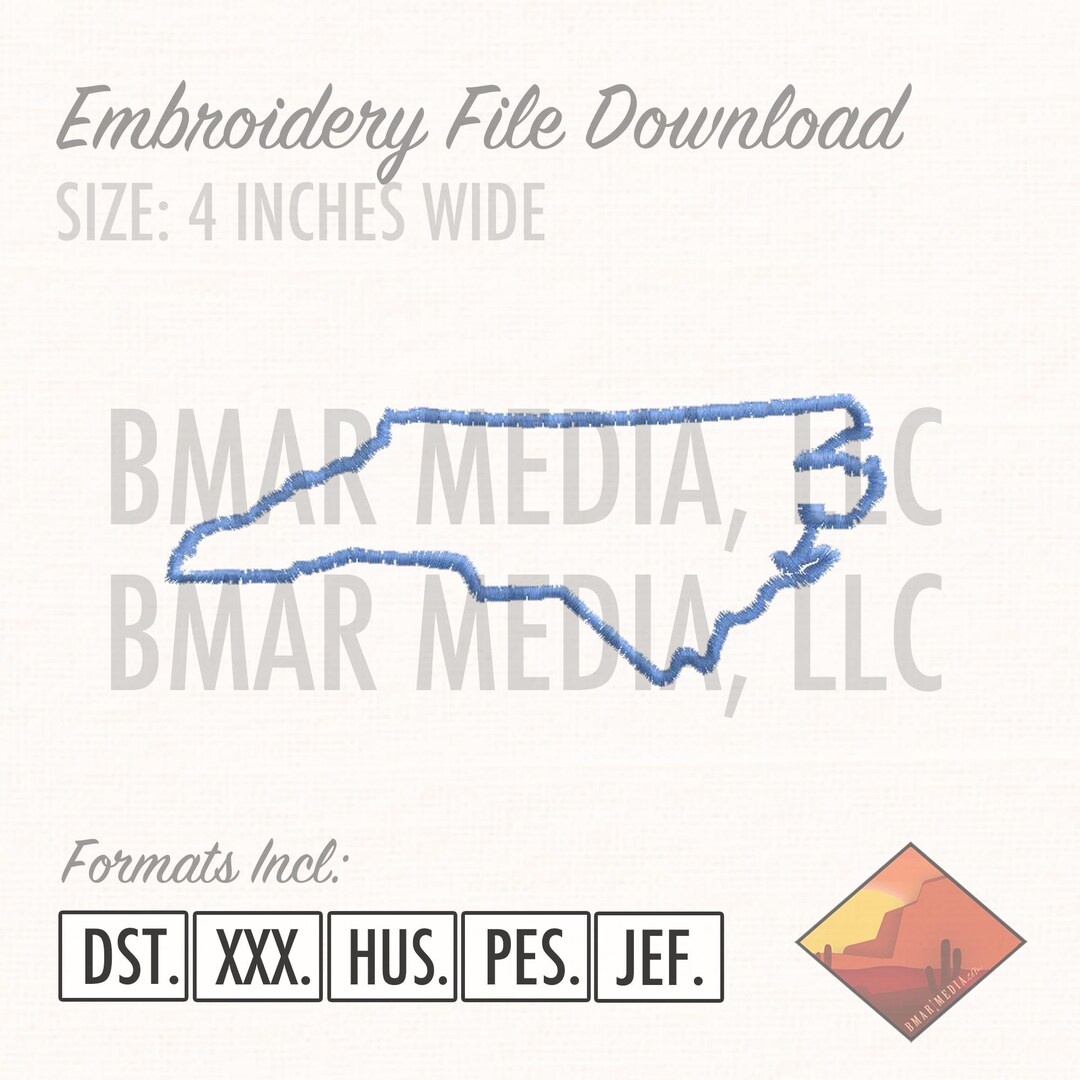 NC North Carolina State Outline Embroidery Graphic File Download 4 ...