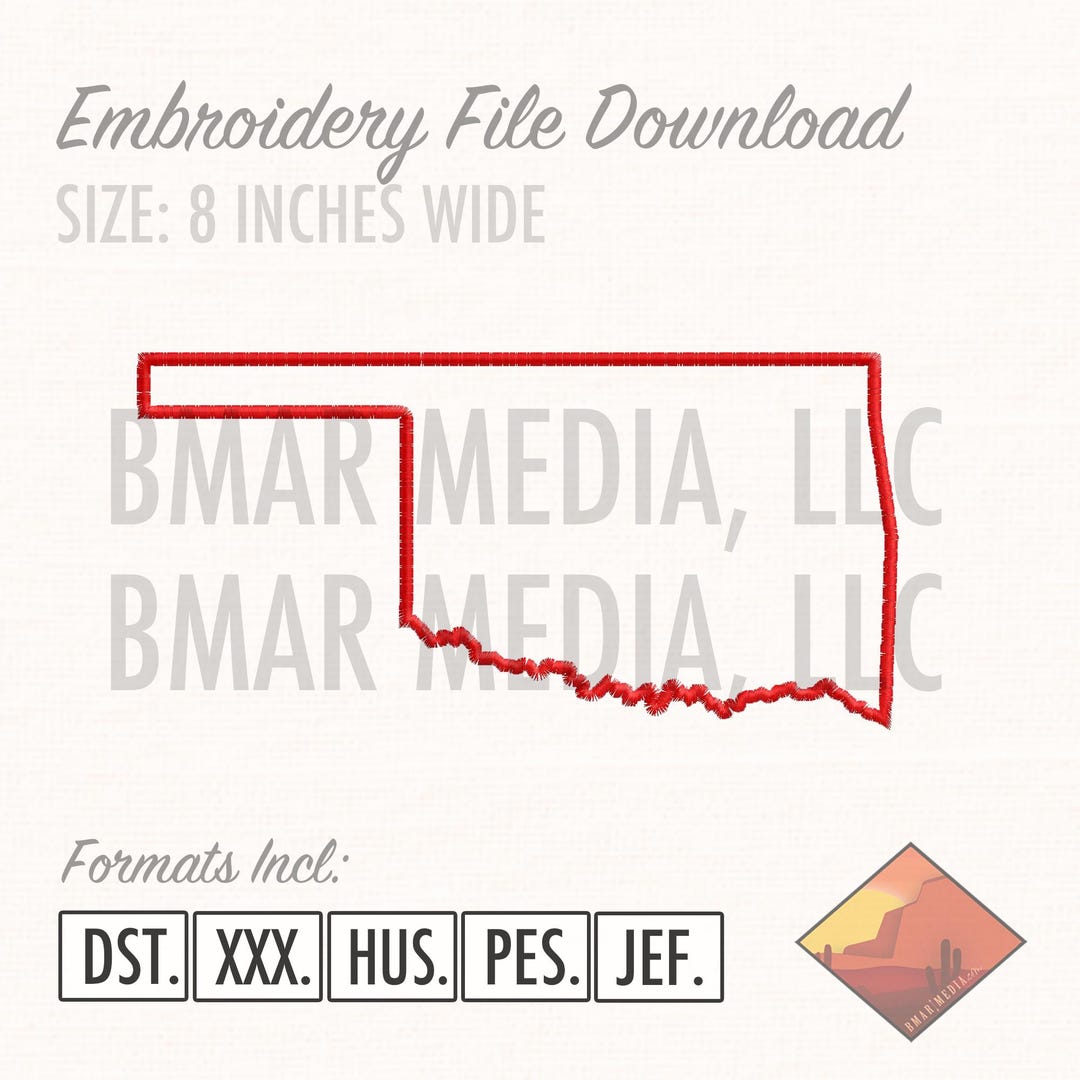 Oklahoma State Outline Okie Graphic Embroidery File Download 8 Inches ...