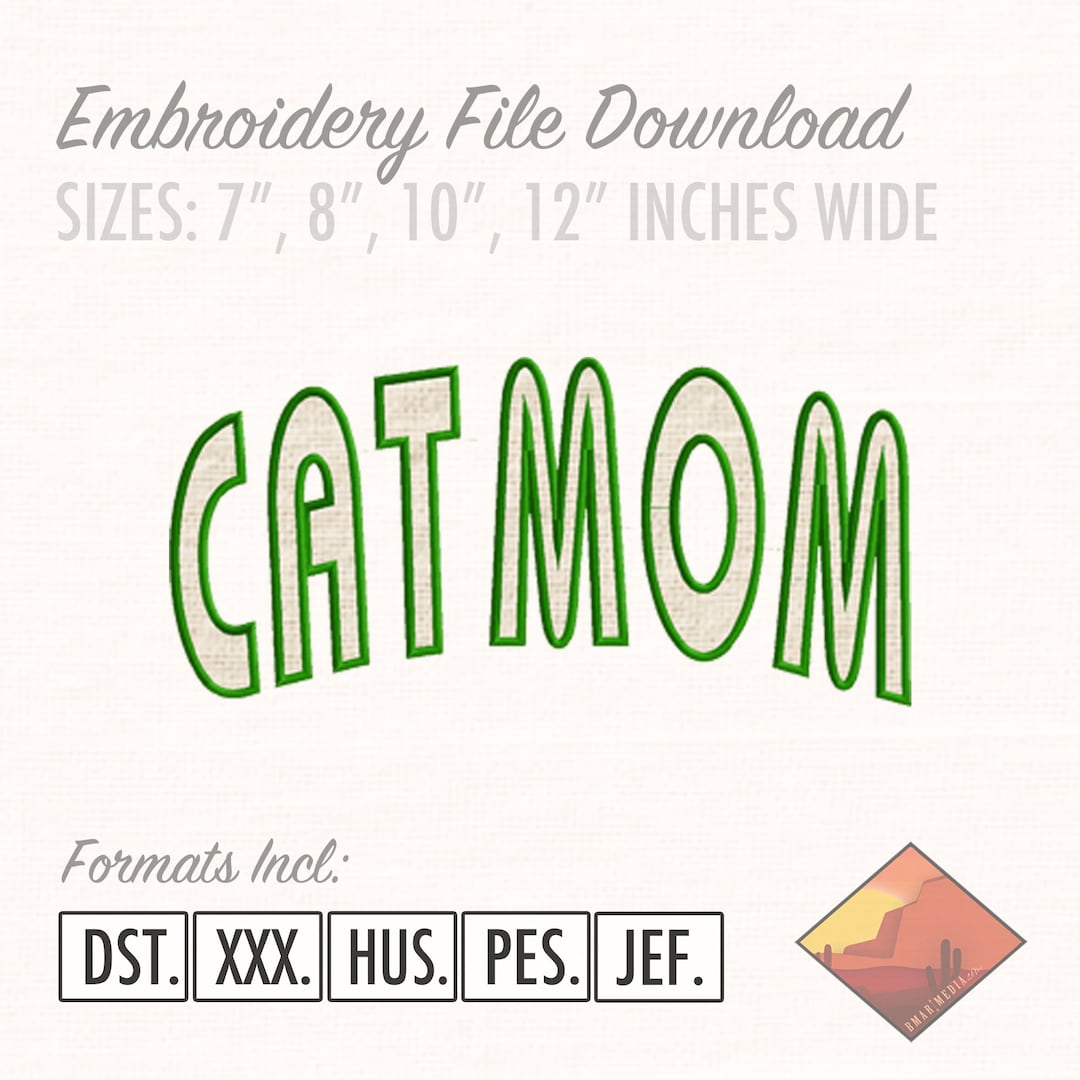Cat Mom Arched Applique Embroidery Design File 4 Sizes and 5 File ...