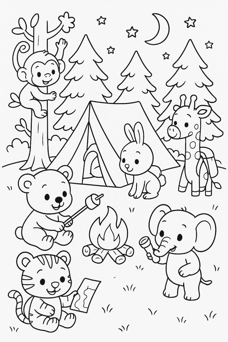 Camping Animals Coloring Page – Coloring Page With Baby Animals Camping ...