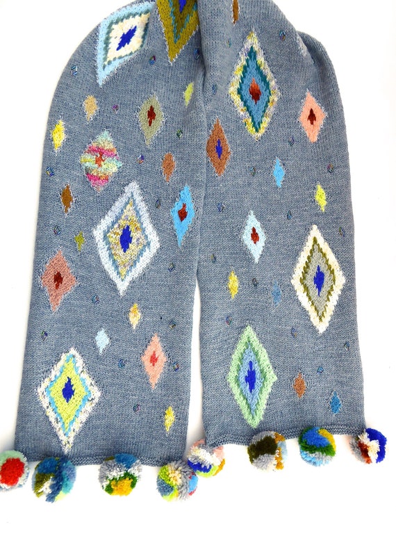 Hand Knitted Kaffe Fassett Style Grey Diamond Scarf - Etsy UK