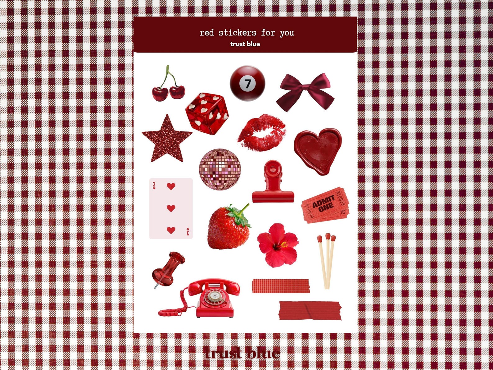 Red Aesthetic Sticker Sheet Printable, Cute Digital Stickers Pack ...