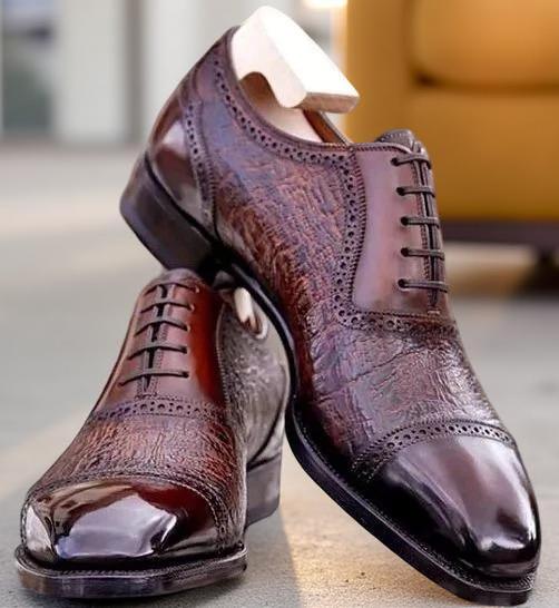 Goodyear Welted Chocolate Brown Leather Oxford Lace up Toe--cap Formal ...