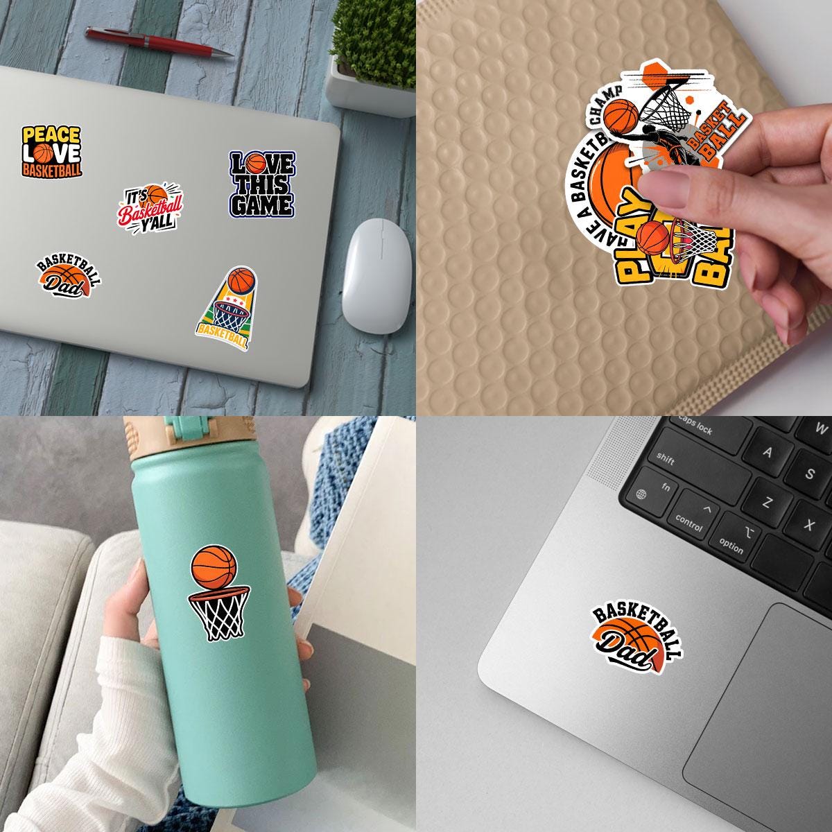 COMBO 10 PCS Basketball Stickers, Waterproof Basketball Sticker Pack ...