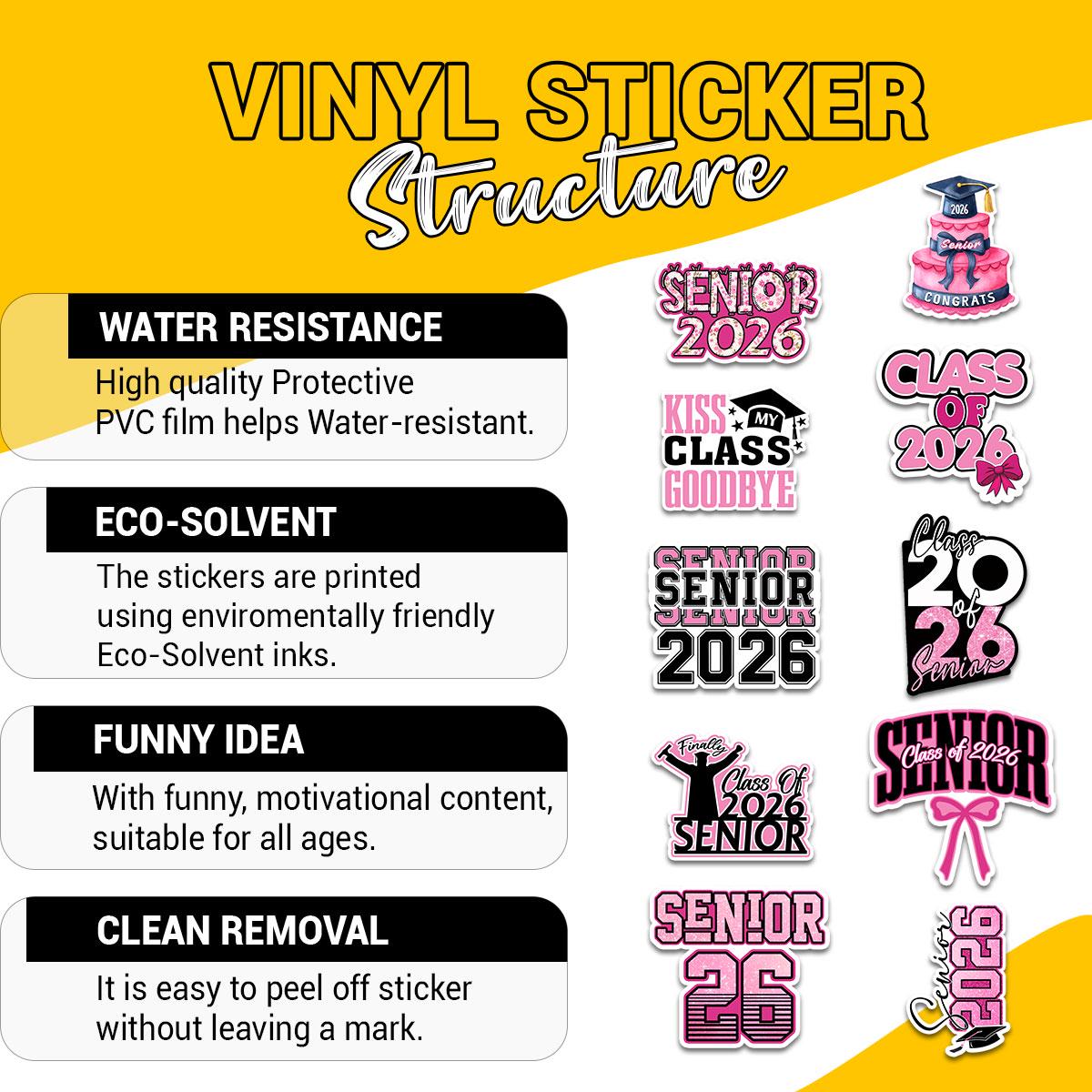 COMBO 10 PCS Class of 2026 Senior Stickers | Pink Theme Vinyl Senior ...