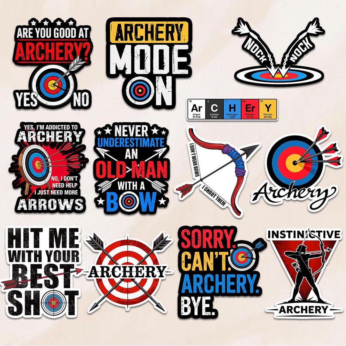 COMBO 12 PCS Archery Sticker, Hunting Archery, Target Bow Stickers ...