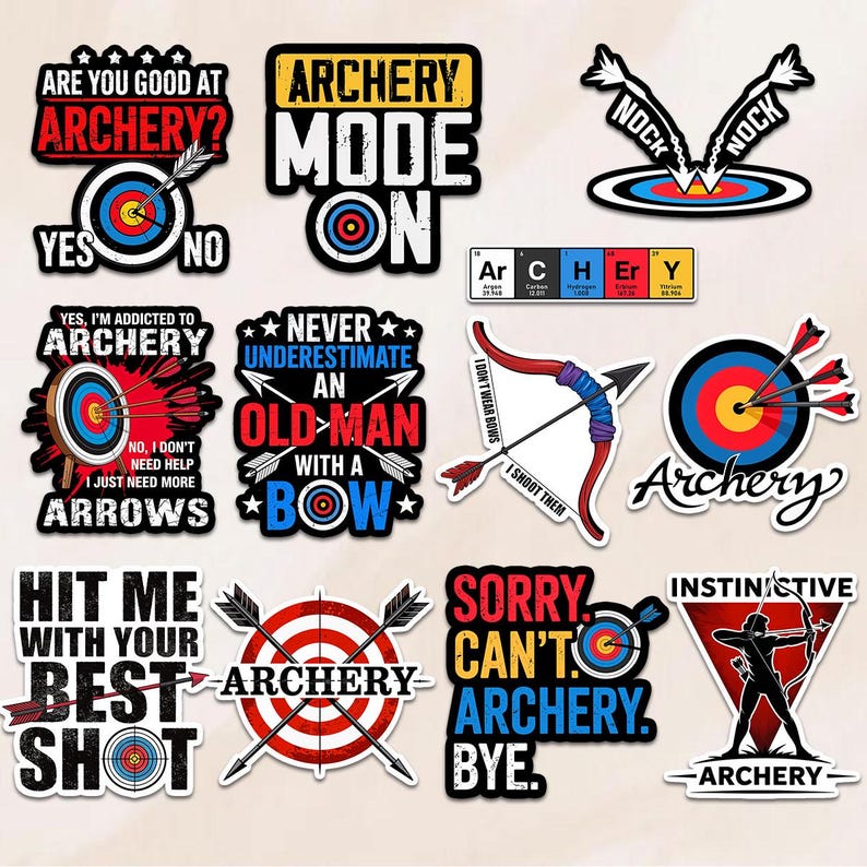 COMBO 12 PCS Archery Sticker, Hunting Archery, Target Bow Stickers ...