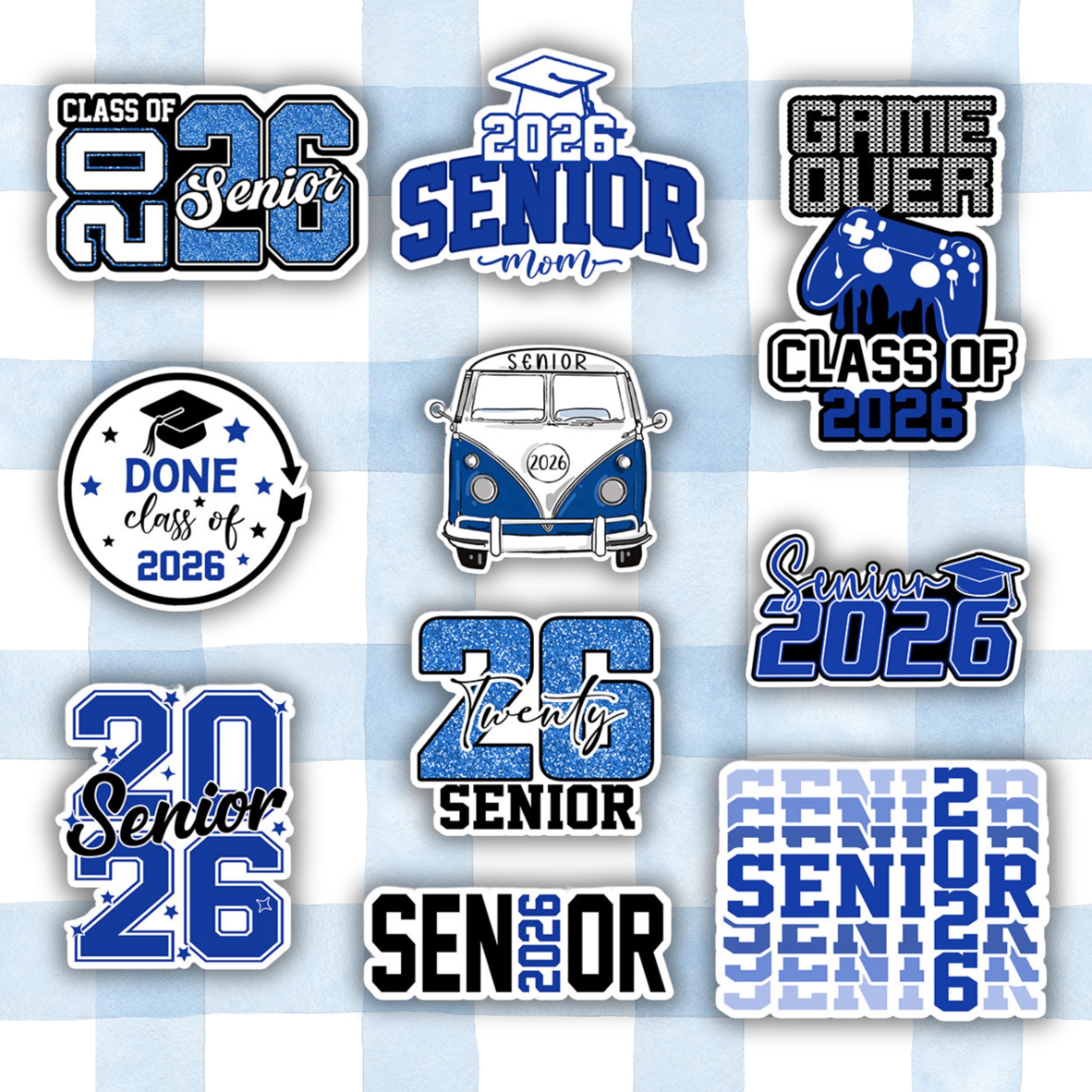 COMBO 10 PCS Class of 2026 Senior Stickers, Blue & White Theme Vinyl ...