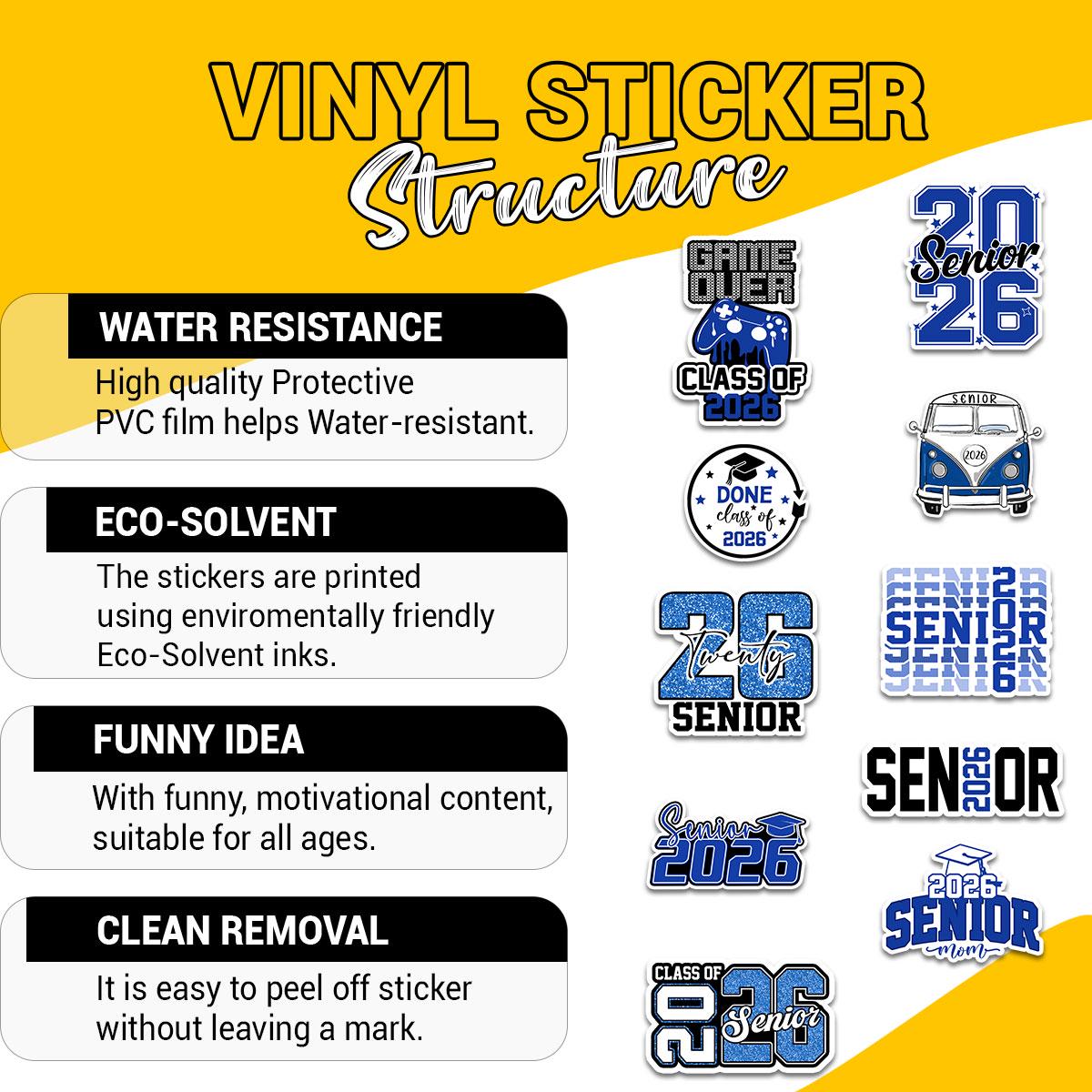 COMBO 10 PCS Class of 2026 Senior Stickers, Blue & White Theme Vinyl ...