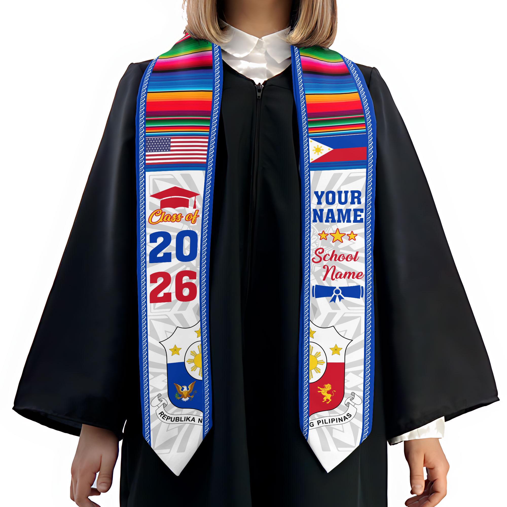 Custom Filipino Graduation Sash 2026, Philippines American Flag Stole ...