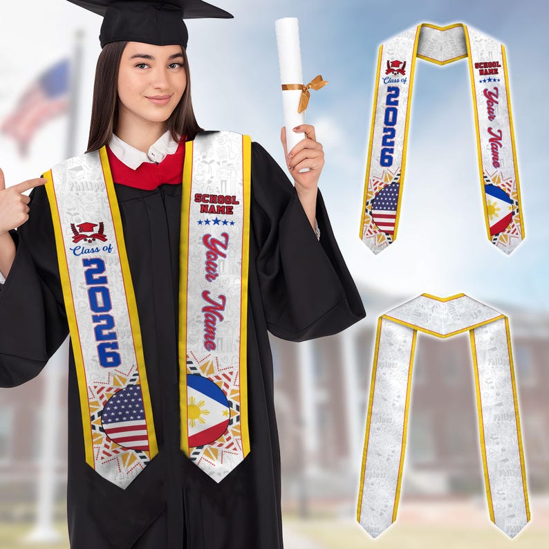 Personalized Filipino Graduation Sash 2026, Philippines American Flag ...