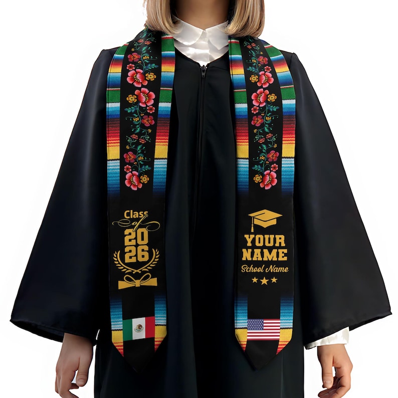 Personalized Mexico Graduation Sash 2026: Custom Mexican American Flag ...