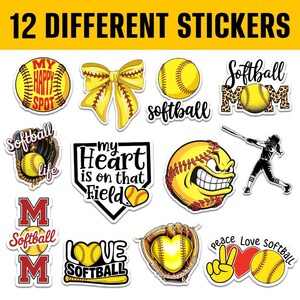 COMBO 12 PCS Softball Stickers Pack for Players, Girls & Players – Cute ...