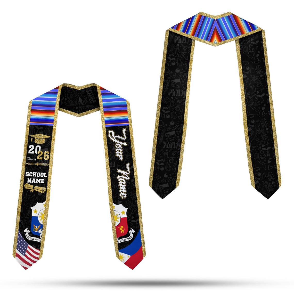 Custom Filipino Graduation Sash 2026, Philippines American Flag Stole ...