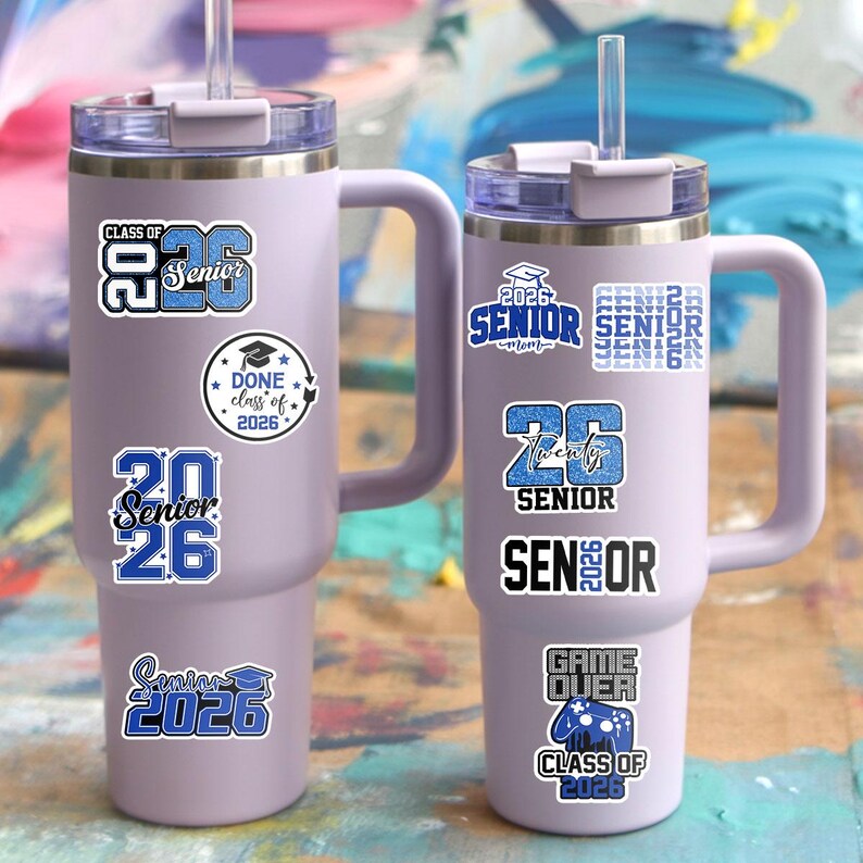 COMBO 10 PCS Class of 2026 Senior Stickers, Blue & White Theme Vinyl ...