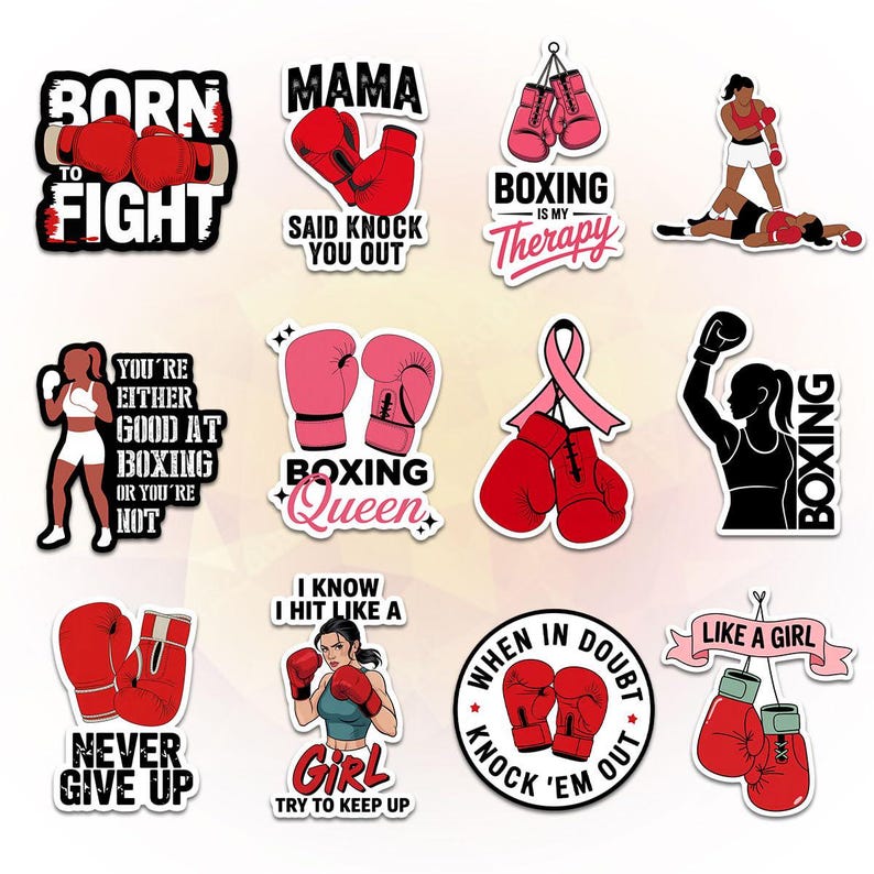 COMBO 12 PCS Boxing Sticker, Western Boxing Sticker, Pugilism, Martial ...