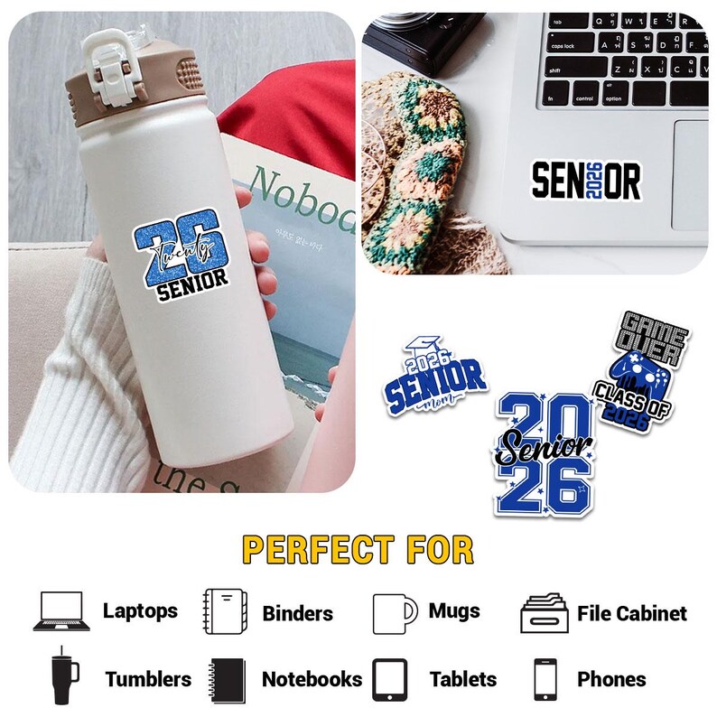 COMBO 10 PCS Class of 2026 Senior Stickers, Blue & White Theme Vinyl ...