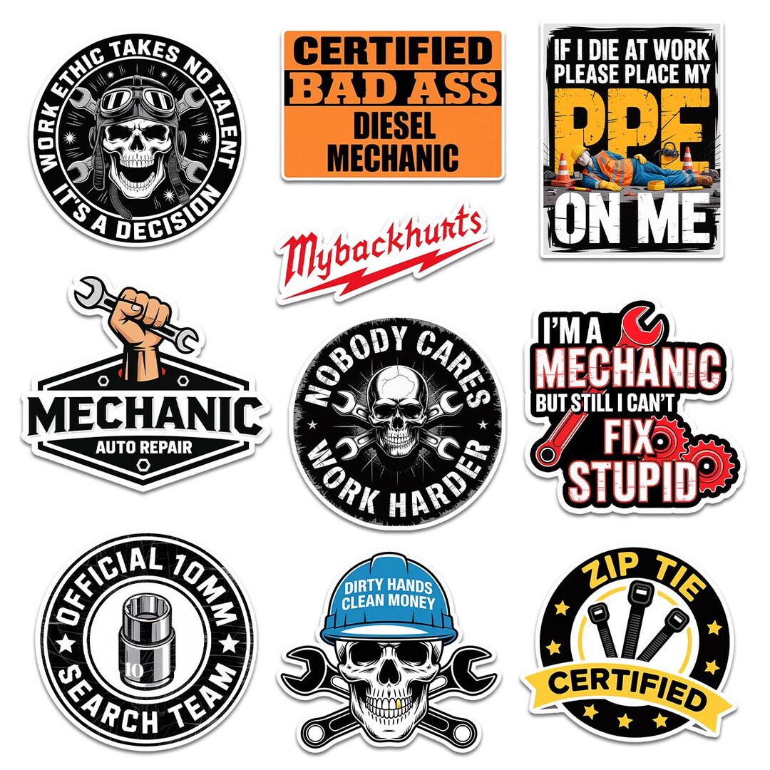 COMBO 10 PCS Mechanic Sticker, Mechanic Life Stickers, Mechanic Pride ...
