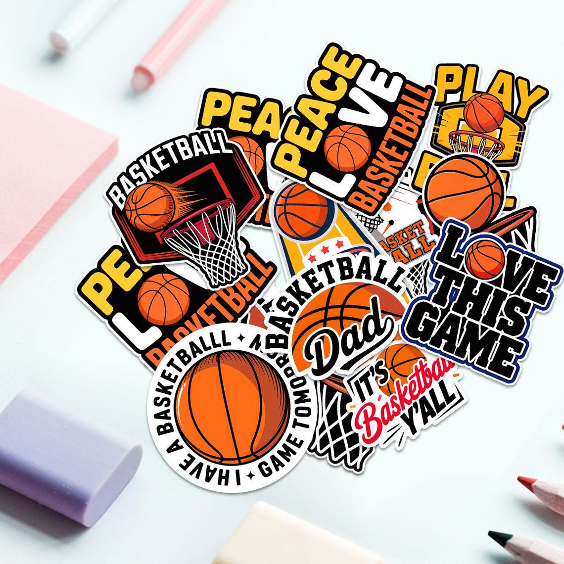COMBO 10 PCS Basketball Stickers, Waterproof Basketball Sticker Pack ...