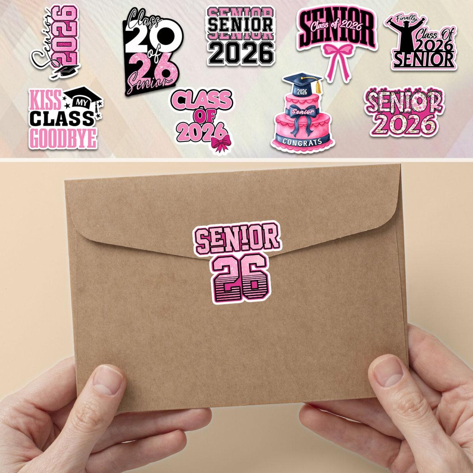COMBO 10 PCS Class of 2026 Senior Stickers | Pink Theme Vinyl Senior ...