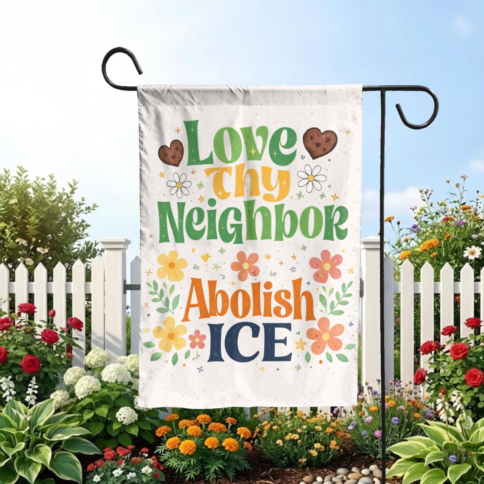 Love Thy Neighbor Abolish ICE Yard Flag, NO ICE Sign, Anti Ice Garden ...