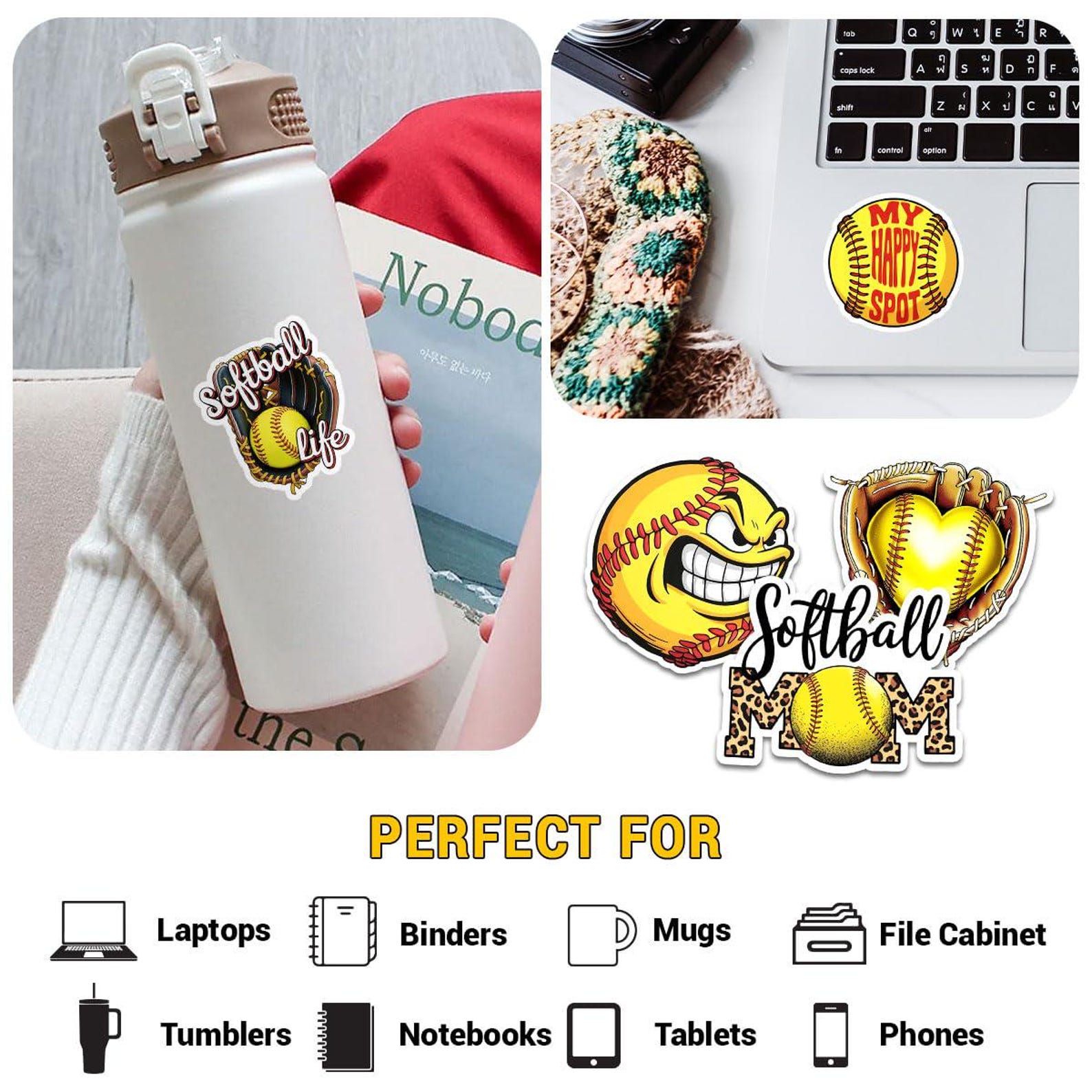COMBO 12 PCS Softball Stickers Pack for Players, Girls & Players – Cute ...
