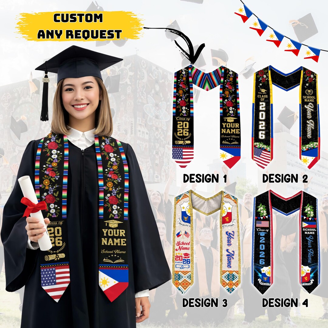 Custom Filipino Graduation Sash 2026, Philippines American Flag Stole ...
