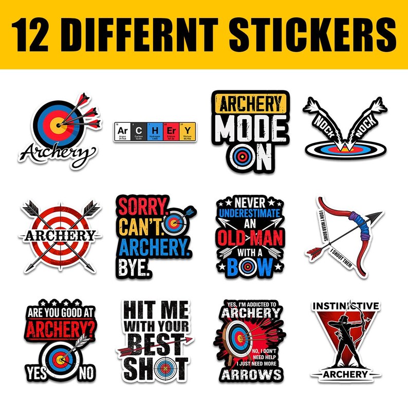 COMBO 12 PCS Archery Sticker, Hunting Archery, Target Bow Stickers ...