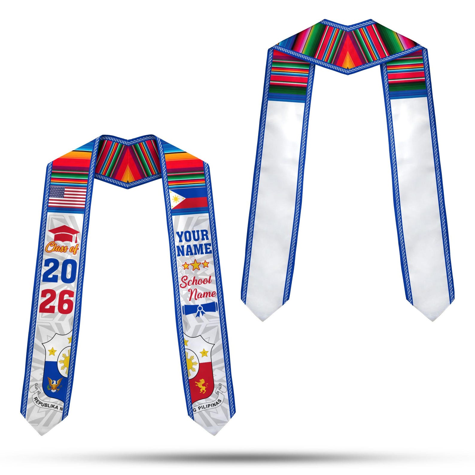 Custom Filipino Graduation Sash 2026, Philippines American Flag Stole ...