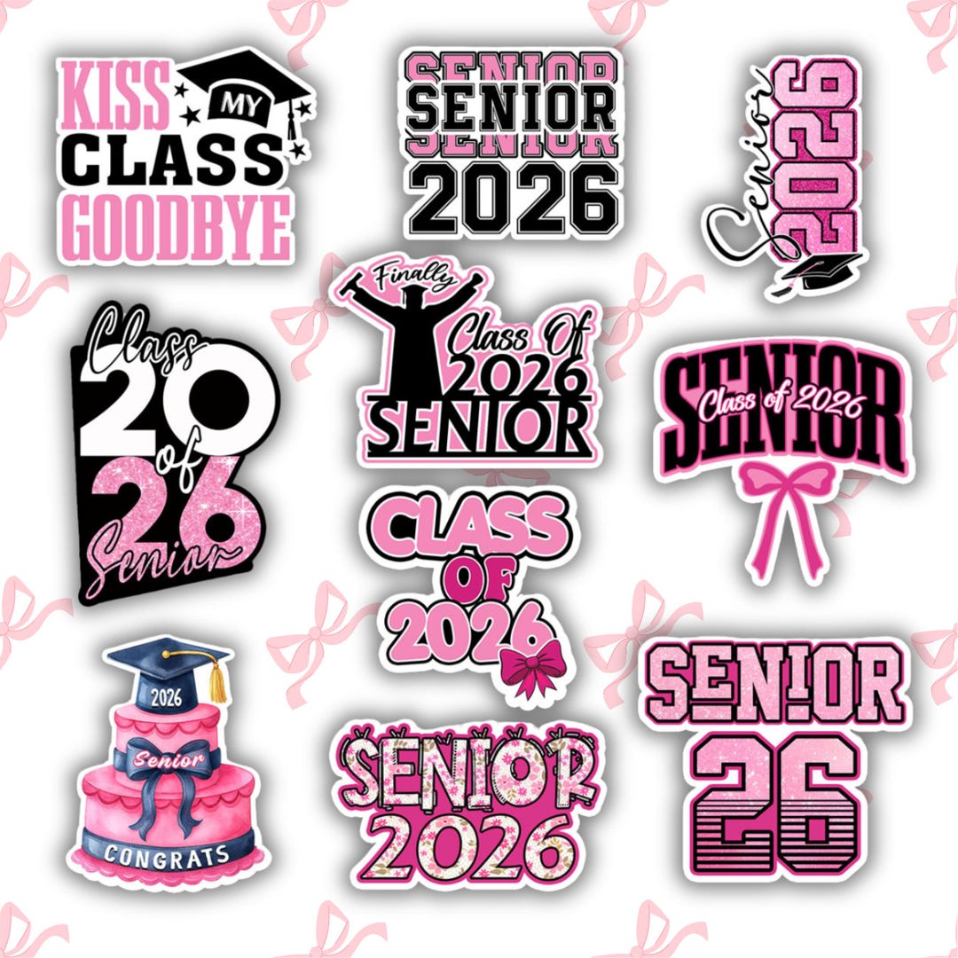 COMBO 10 PCS Class of 2026 Senior Stickers | Pink Theme Vinyl Senior ...