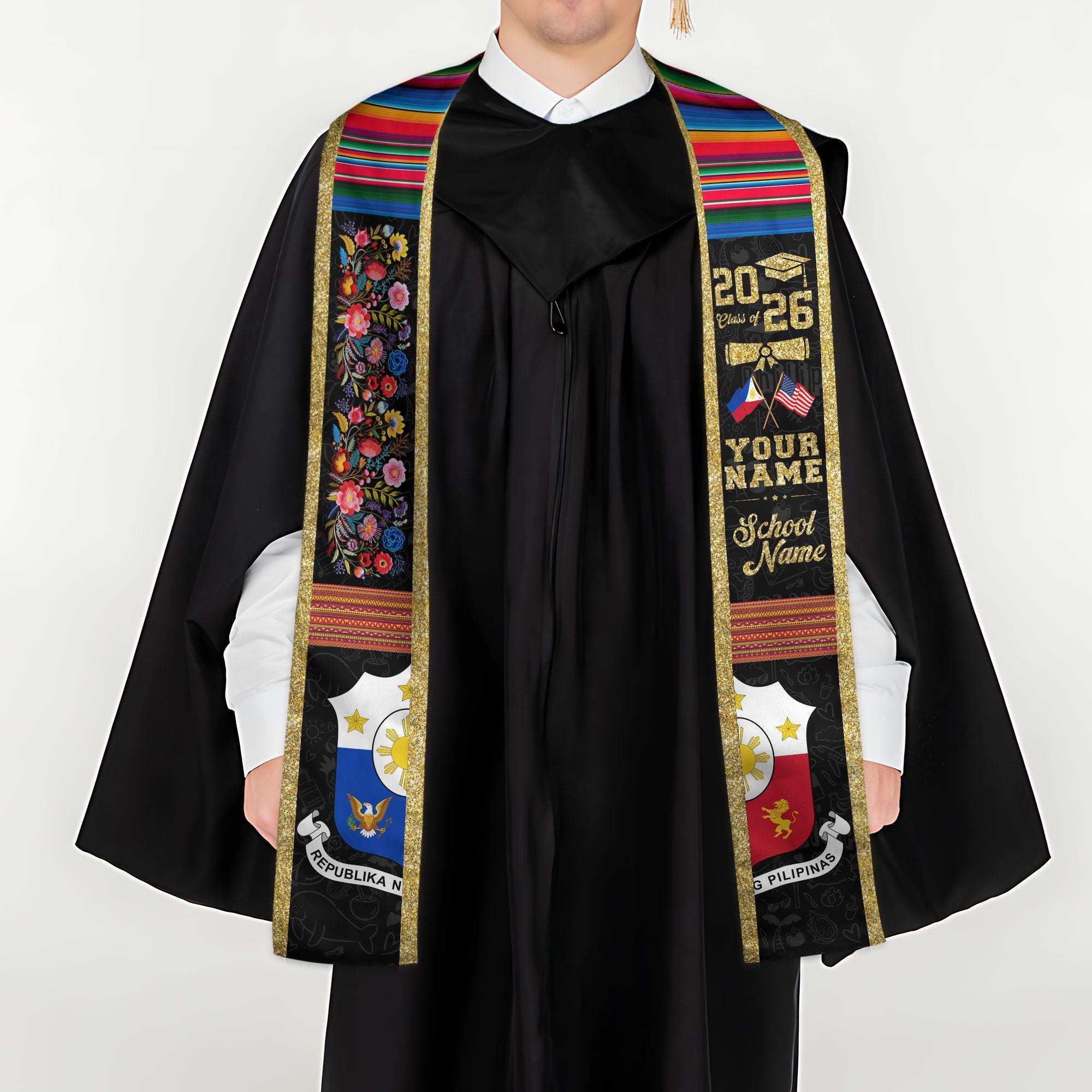 Custom Filipino Graduation Sash 2026, Philippines American Flag Stole ...