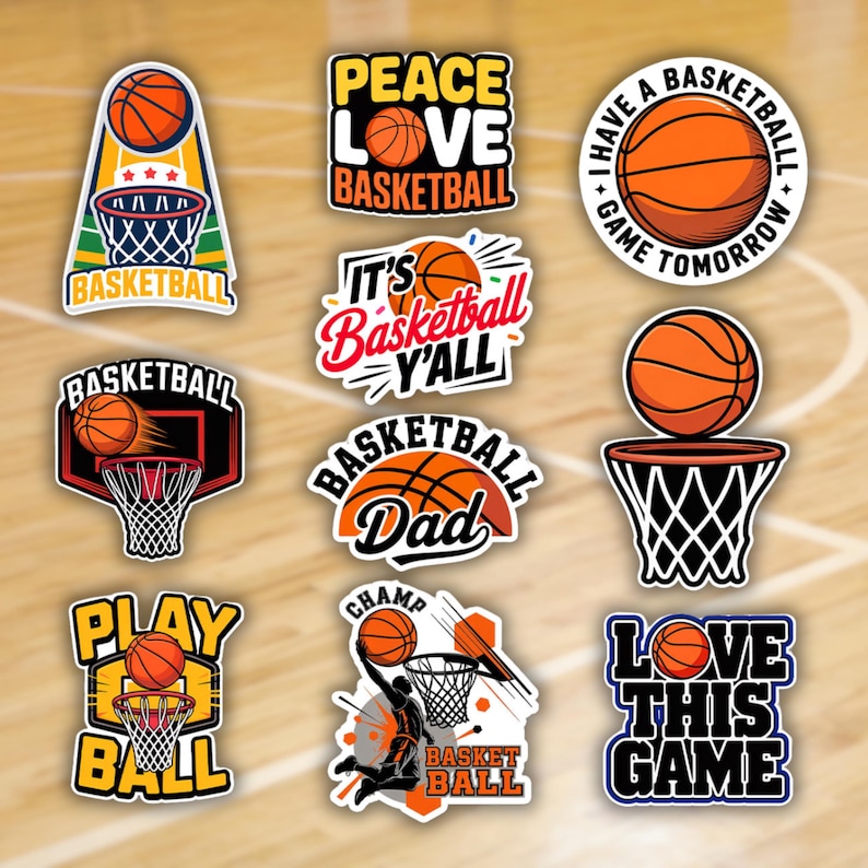 COMBO 10 PCS Basketball Stickers, Waterproof Basketball Sticker Pack ...