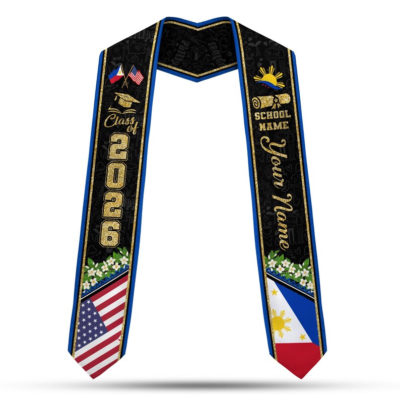 Personalized Filipino Graduation Sash 2026, Philippines American Flag ...