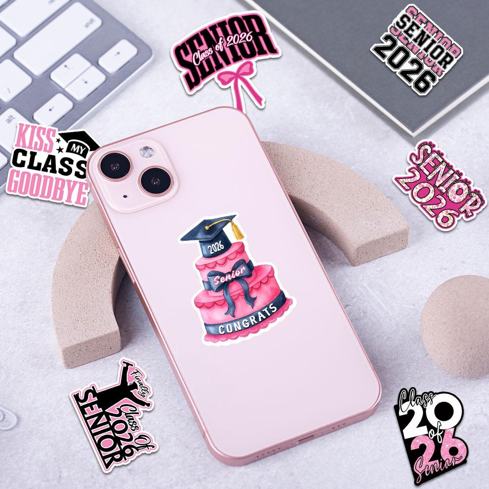COMBO 10 PCS Class of 2026 Senior Stickers | Pink Theme Vinyl Senior ...