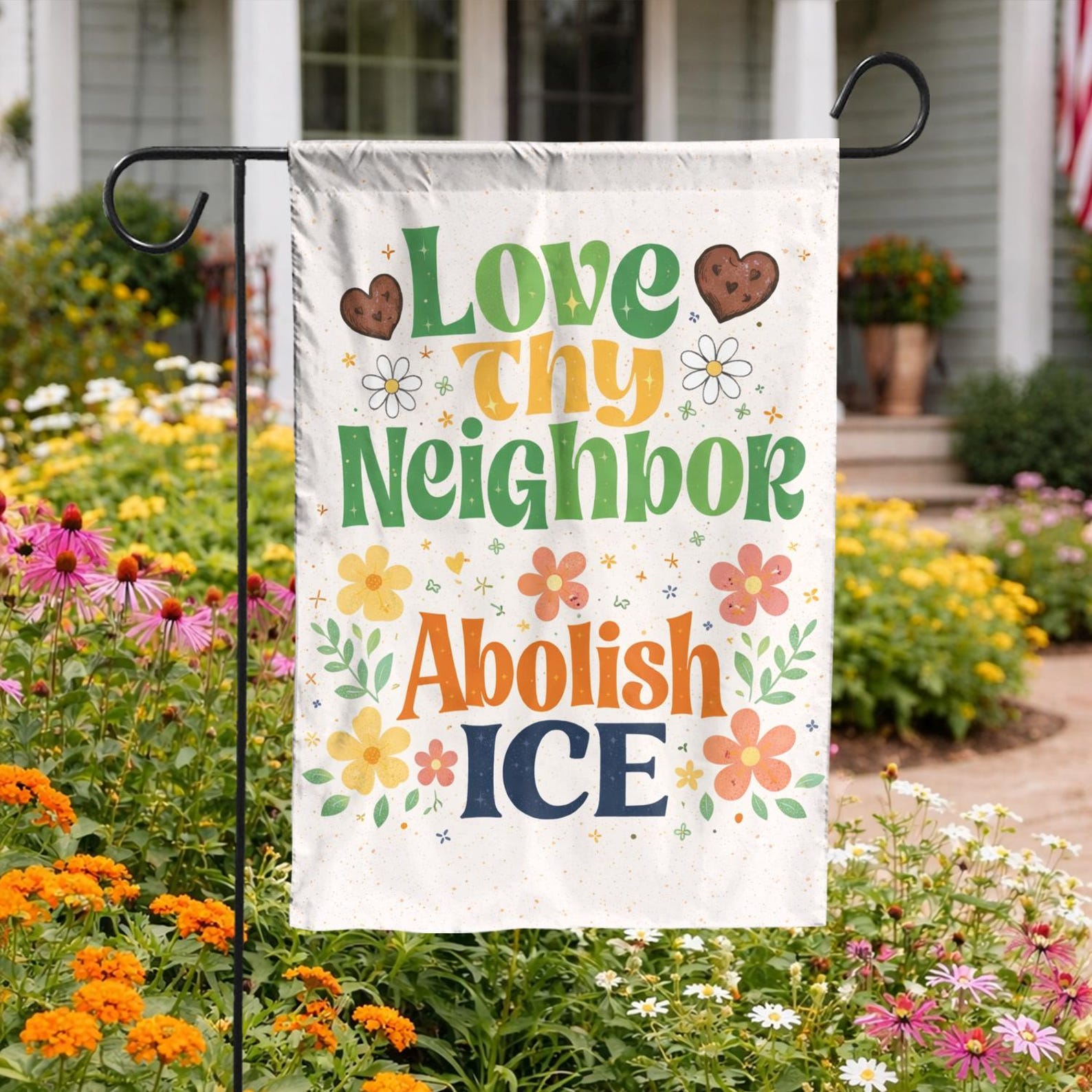 Love Thy Neighbor Abolish ICE Yard Flag, NO ICE Sign, Anti Ice Garden ...