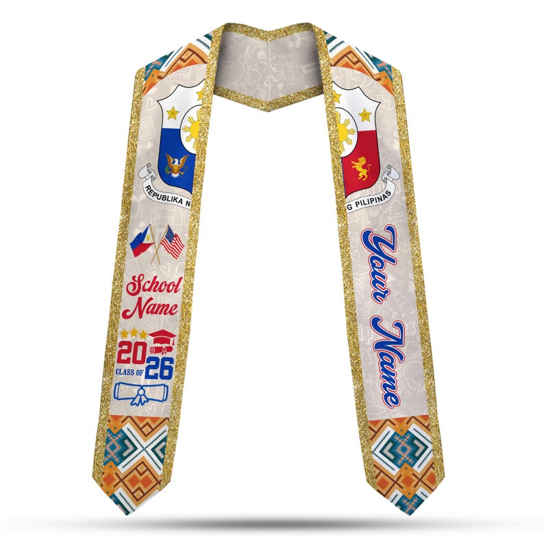 Custom Filipino Graduation Sash 2026, Philippines American Flag Stole ...