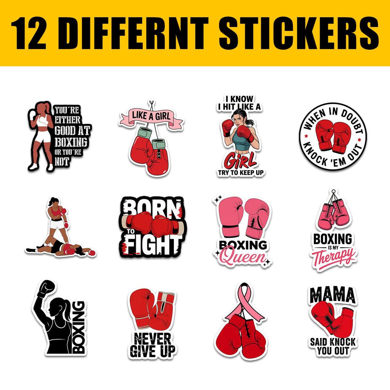 COMBO 12 PCS Boxing Sticker, Western Boxing Sticker, Pugilism, Martial ...