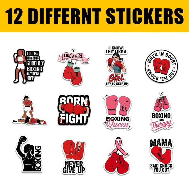 COMBO 12 PCS Boxing Sticker, Western Boxing Sticker, Pugilism, Martial ...