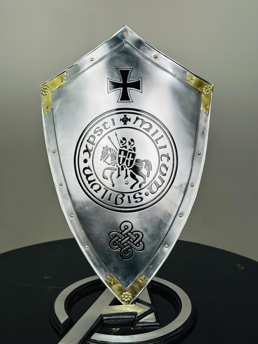 Knights Templar Shield — 18GA Steel Crusader Heater Shield With Brass ...