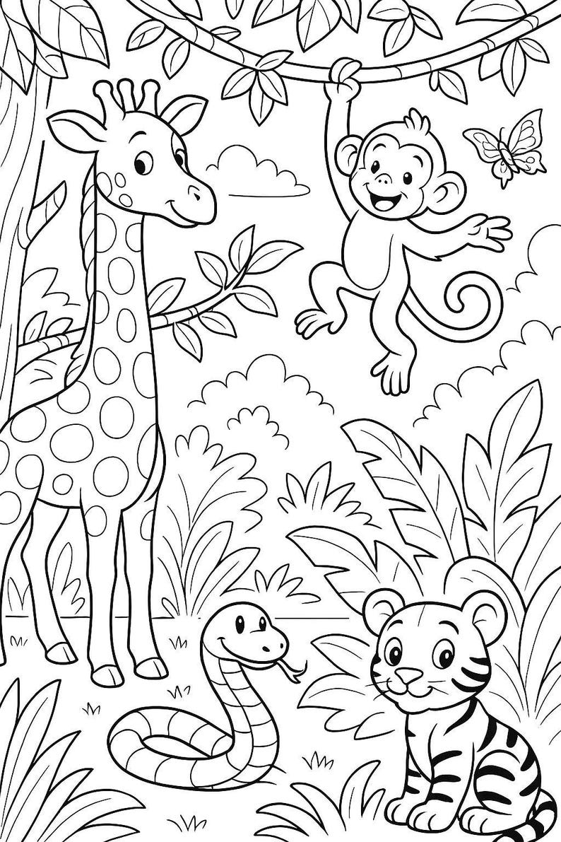 Kids Jungle Safari Coloring Activity Book - 18 Printable Animals ...