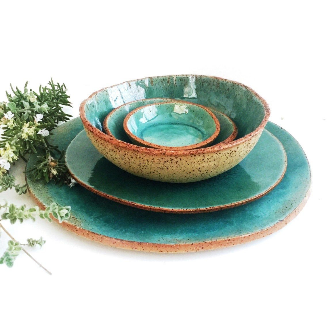 Stoneware Dinnerware Set Handmade Pottery Plates and Bowls | Etsy