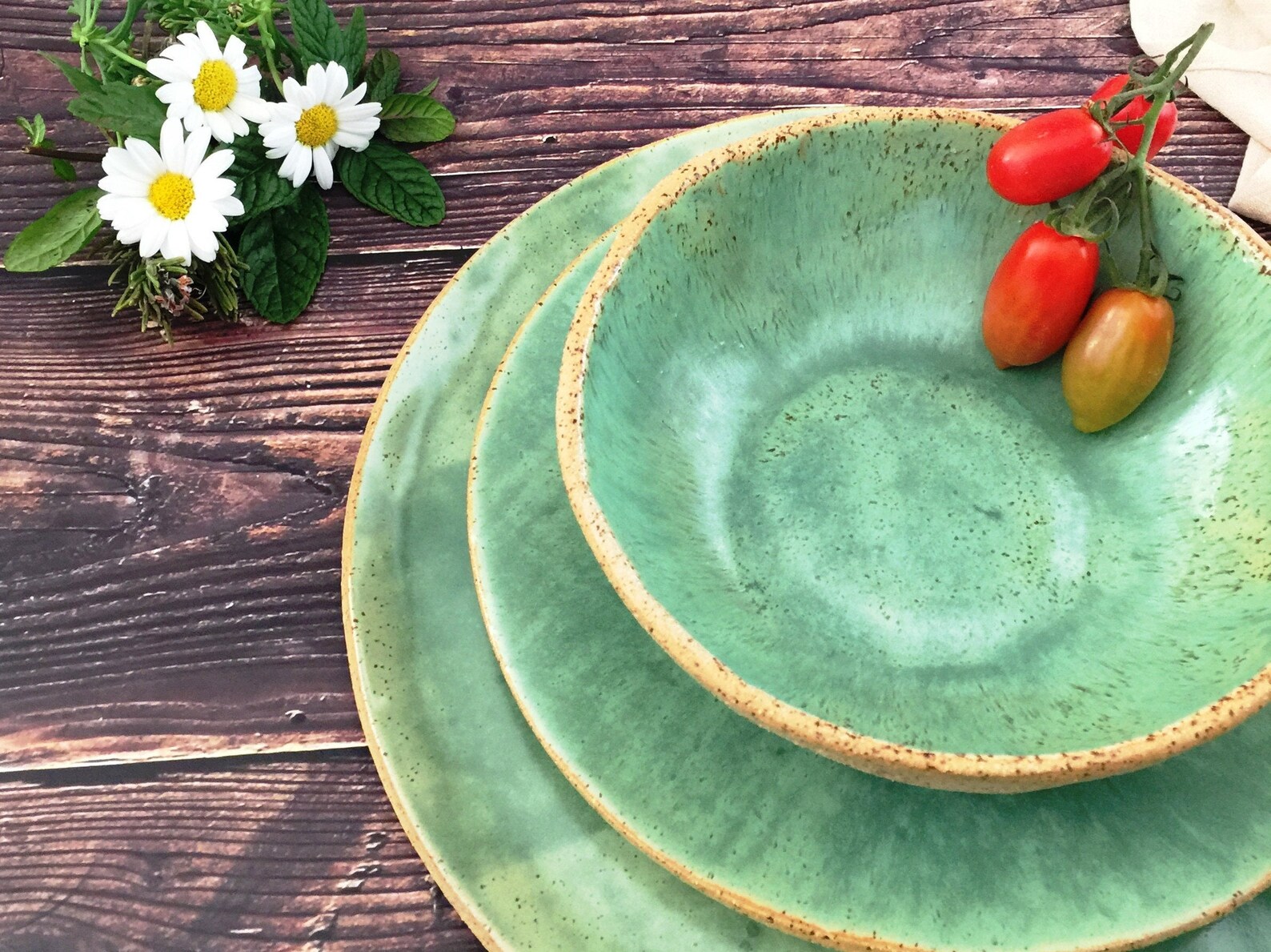 Green Dinnerware Set Modern Ceramic Dinner Set Rustic Etsy