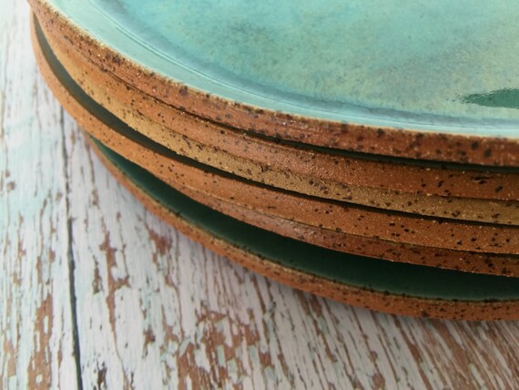 Turquoise Ceramic Plates Dinner Plate Set of 4 Stoneware - Etsy
