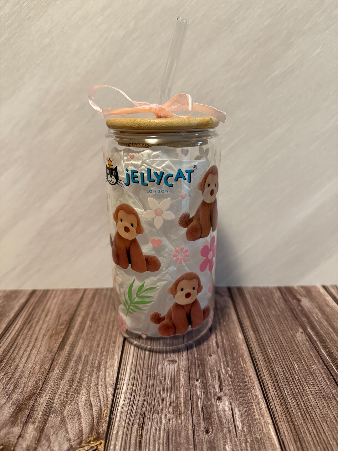 Jellycat Inspired Smudge Monkey Theme Glass Tumbler - Etsy